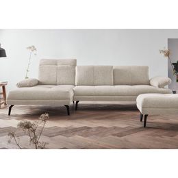 Ecksofa Home Affaire "Stenlille Muktifunktionssofa, L-Form", beige, B:295cm H:83cm T:162cm, Struktur weich (100% Polyester);Struktur grob (100% Polyester);100% NaturLEDER, Sofas, Ecksofa, incl. Sitztiefen-, Kopfteil- und Armteilverstellung