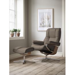 Relaxsessel stressless "Mayfair", braun (mole batick), B:92cm H:103cm T:79cm, Leder BATICK: BATICK ist ein leicht korrigiertes, durchgef&auml;rbtes und genarbtes M&ouml;belleder, bei dem die meisten Unebenheiten und Spuren in der Regel entfernt wurden., Sessel, Relaxsessel, mit Hocker, mit Cross Base, Gr&ouml;&szlig;e S, M & L, Holzakzent Eiche