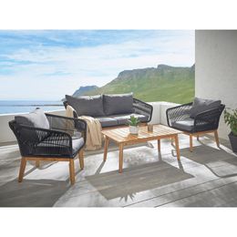 Konifera Gartenlounge-Set &raquo;Paros&laquo; 4 Stk. tlg. mit Seilgeflecht in schwarz schwarz Massivholz, Polyester, Stahl