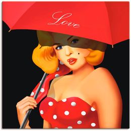Artland Wandbild &raquo;Pin-Up Girl unter rotem Regenschirm&laquo; Frau 1 Stk. tlg. als Alubild, Leinwandbild in verschied. Gr&ouml;&szlig;en rot