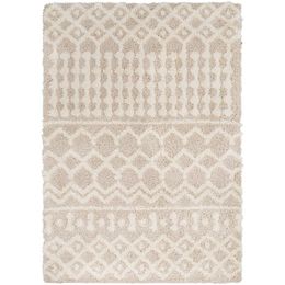 Hochflor-Teppich &raquo;DUBAI&laquo; rechteckig 52 mm H&ouml;he Shaggy Hochflorteppich,, Flauschiger, Boho Wohnzimmerteppich/L&auml;ufer beige Kunstfaser