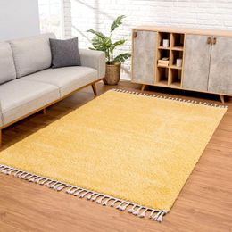Carpet City Hochflor-Teppich &raquo;Pulpy 100&laquo; rechteckig 30 mm H&ouml;he L&auml;ufer, weich, mit Fransen, uni, viele Gr&ouml;&szlig;en, Wohnzimmer, Schafzimmer gelb Kunstfaser