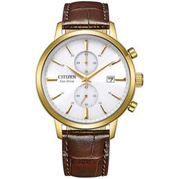 Citizen Herren Chronograph Armbanduhr, Herrenuhr, Solar, Stoppfunktion, Lederarmband braun