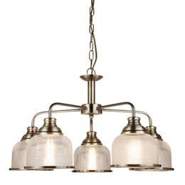 Searchlight H&auml;ngeleuchte &raquo;Bistro II 5Lt Pendant -Antique Brass & Holophane Style Glass&laquo; E27 1 Stk.