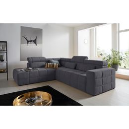Ecksofa DOMO collection "Brandon L-Form, auch in Leder", grau (dunkelgrau), B:275cm H:80cm T:228cm, Sofas, Ecksofa, inklusive Kopfteilverstellung, wahlweise mit Sitztiefenverstellung