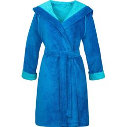 Damenbademantel Esprit "Cosy, ideal f&uuml;r Sauna & Spa, Hotelbademantel, Morgenmantel" Gr. XL, blau (turquoise), L:97cm, Microfaser, Hausm&auml;ntel, mit Kapuze & Logostickerei, kurz