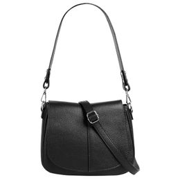 Umh&auml;ngetasche CLUTY, Damen, Gr. B/H/T: 23cm x 18cm x 8cm onesize, schwarz, Leder, leicht gl&auml;nzend, unifarben, Taschen Umh&auml;ngetasche, echt Leder, Made in Italy