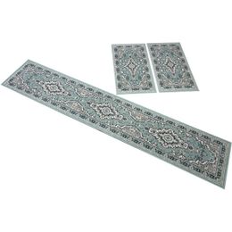 OTTO home Bettumrandung &raquo;Oriental, Made in Belgium&laquo; H&ouml;he 7 mm 1 tlg. L&auml;ufer-Set, Kurzflor, Orient-Optik, mit Bord&uuml;re, pflegeleicht, elegant gr&uuml;n 