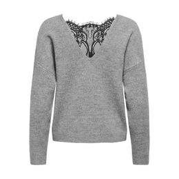 Only Damen Only Rundhalspullover &raquo;ONLANJA LS LACE MIX O-NECK ZL KNT&laquo; mit Spitzeneinsatz am R&uuml;ckenausschnitt schwarz XL