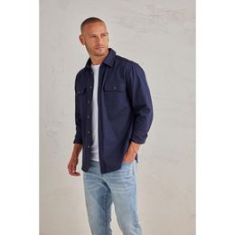 John Devin Herren Langarmhemd Overshirt aus reiner Baumwolle, mit aufgesetzten Taschen blau XL (43/44), N-Gr