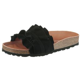 VERBENAS Damen VERBENAS Pantolette &raquo;Rocio Roda&laquo; Sommerschuh, Flat mit geschwungenen Laschenstoff schwarz 36