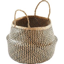 Aufbewahrungskorb Locker, schwarz, B:42cm H:48cm T:42cm, Geflecht Seegras, Aufbewahrungsboxen