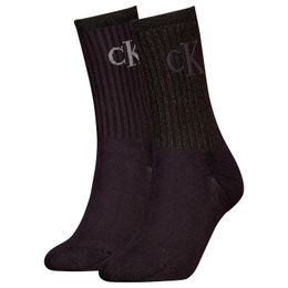 Calvin Klein Jeans Damen Socken &raquo;CKJ WOMEN SOCK 2P GLOSSY RIB&laquo; 2 Paar, 2 Stk. tlg. mit Logostickerei schwarz 39-42