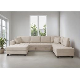 Wohnlandschaft TRENDS BY HG "Moritz U-Form, B: 324 cm", b800 zoom 1 cream, B:324cm H:86cm T:178cm, 92% Polyester;8% Nylon, Sofas, Wohnlandschaft, mit Bettfunktion, Bettkasten & Zierkissen