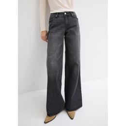 bonprix Damen bonprix Weite Jeans 1 mittlere Bundh&ouml;he, aus festem Baumwoll-Denim, mit Zip Fly und Knopf 54, N-Gr
