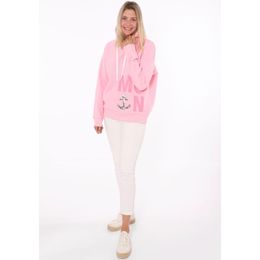 Zwillingsherz Damen Hoodie &raquo;"Moin"&laquo;, mit Paillettenanker und gesticktem Schriftzug rosa L/XL (L/XL)