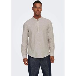 Only & Sons Only & Sons Herren ONLY & SONS Langarmhemd &raquo;ONSCAIDEN LS HALFPLACKT LINEN SHIRT&laquo; grau S, N-Gr