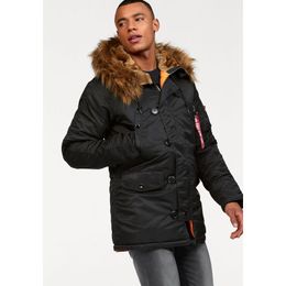 Alpha Industries Herren Parka &raquo;N3B VF 59&laquo; mit Kapuze mit abnehmbarem Kunstfellkragen schwarz M