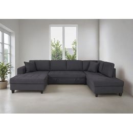 Wohnlandschaft TRENDS BY HG "Moritz U-Form, B: 324 cm", d505 enjoy new 24 grafite, B:324cm H:86cm T:178cm, 92% Polyester;8% Nylon, Sofas, Wohnlandschaft, mit Bettfunktion, Bettkasten & Zierkissen, Topseller