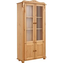 Vitrine OTTO HOME "Adele", beige (gelaugt, ge&ouml;lt), Schr&auml;nke, Vitrine, 4-t&uuml;rig, H&ouml;he 185 cm, mit Glaseins&auml;tzen, aus massiver Kiefer, FSC