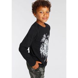 Kidsworld Jungen Kidsworld Langarmshirt &raquo;WHITE LION&laquo; Langarm, Basic-Passform, mit modischem Druck, Rundhalsausschnitt schwarz 128/134