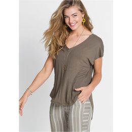 bonprix Damen bonprix Oversize-Shirt Oversize-Passform, tiefer V-Ausschnitt, abgerundeter Vokuhila-Saum 44/46 (L)