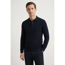 OLYMP Herren OLYMP Polokragenpullover &raquo;Waffle Structure Pullover&laquo; strukturiert, unifarben, regular fit, Strick blau L