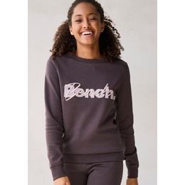 Bench. Loungewear Damen Sweatshirt, mit Logodruck und Stickerei, Loungewear grau 32/34