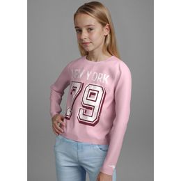 Kangaroos M&auml;dchen Kangaroos Langarmshirt &raquo;Cropped Shirt mit Zahlenprint&laquo; Sportiver Frontprint rosa 164/170