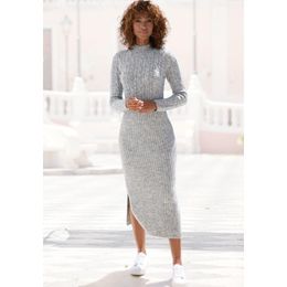 Lascana Damen Lascana Strickkleid mit Zopfmuster, figurbetont, Pulloverkleid, herbstlich grau 42, N-Gr