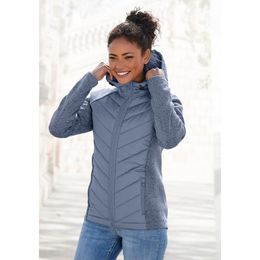 Vivance Damen Steppjacke mit Kapuze mit Strickfleece-&Auml;rmeln blau 34