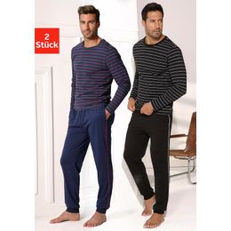 AUTHENTIC LE JOGGER Herren AUTHENTIC LE JOGGER Pyjama Packung, 2 St&uuml;ck, 4 tlg. Schlafanzug in langer Form mit garngef&auml;rbten Streifen bunt 44/46 (S)