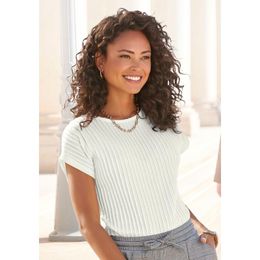 Lascana Damen Lascana T-Shirt mit Biesenstruktur, b&uuml;gelfreies T-Shirt aus moderner Strukturware beige 36/38