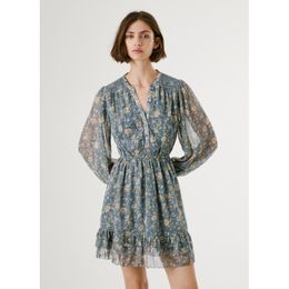 Pepe Jeans Damen Blusenkleid &raquo;LONDYN DRESS&laquo; tailliert, mit elastischem B&uuml;ndchen blau XL, N-Gr