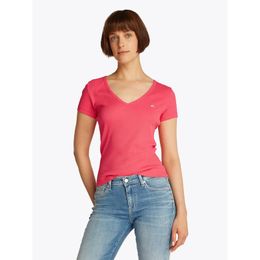 Tommy Jeans Damen Kurzarmshirt &raquo;TJW SLIM ESSENTIAL RIB V SS&laquo; mit gerippter Struktur XS (34)