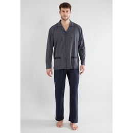 G&ouml;tzburg G&ouml;tzburg Herren G&Ouml;TZBURG Pyjama &raquo;Manhattan&laquo; 2 tlg. mit Kragen, Langarm, V-Ausschnitt, lange Hose, Baumwolle, weich blau 56 (XXL)