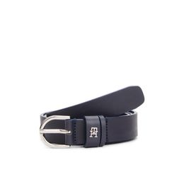 Tommy Hilfiger Damen Lederg&uuml;rtel &raquo;ESSENTIAL EFFORTLESS 2.5 cm breit SILVER&laquo; Einfachdornschlie&szlig;e, Metallemblem blau