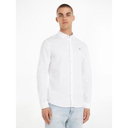 Tommy Jeans Herren Langarmhemd &raquo;TJM Slim Stretch Oxford Shirt&laquo; mit Flaglabel auf der Brust wei&szlig; L, N-Gr