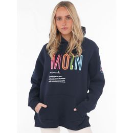 Zwillingsherz Damen Sweatshirt, gestickter Schriftzug, Kapuze, Langarm, K&auml;ngurutasche, Kordelzug blau S/M