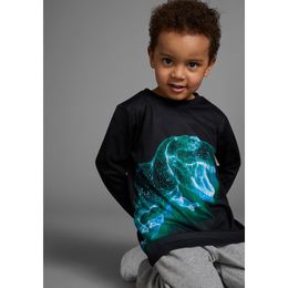 Kidsworld Jungen Kidsworld Langarmshirt &raquo;GREEN DINO&laquo; lang&auml;rmlig, mit trendigem Druck, Rundhalsausschnitt, aus Baumwolle schwarz 104/110