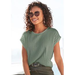 Lascana Damen Lascana T-Shirt mit Biesenstruktur, b&uuml;gelfreies T-Shirt aus moderner Strukturware gr&uuml;n 32/34