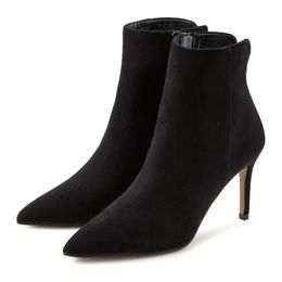 Lascana Damen Lascana High-Heel-Stiefelette &raquo;Sommerstiefelette&laquo; in spitzer Form & Pfennigabsatz, Rei&szlig;verschluss Stiefel VEGAN schwarz 35
