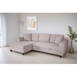 Ecksofa TRENDS BY HG "Moritz L-Form, B: 265 cm", b803 zoom 19 dove, B:265cm H:86cm T:150cm, 92% Polyester;8% Nylon, Sofas, Ecksofa, mit Bettfunktion, Bettkasten & Zierkissen