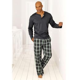 H.I.S. H.I.S Herren Pyjama 1 St&uuml;ck, 2 tlg. Schlafanzug mit langer karierter Webhose grau 44/46