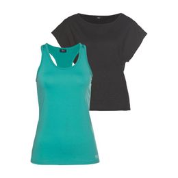 H.I.S. H.I.S Damen Trainingsshirt &raquo;2-tlg. Shirt & Top&laquo; Spar-Set, 2 Stk. Kurzarm, bequeme Passform, sportlich, atmungsaktives Material bunt 46