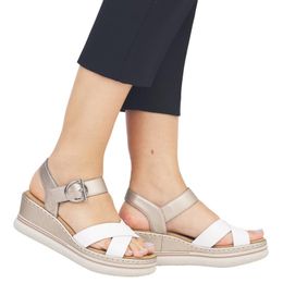 Rieker Damen Keilsandalette , Sandale, Plateausandalette, Sommerschuh mit Klettverschluss silber 42