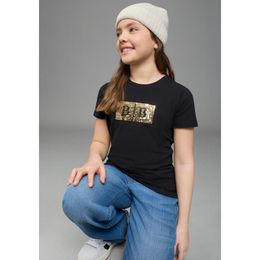 Bruno Banani M&auml;dchen T-Shirt &raquo;Banani Paillettenshirt f&uuml;r modische Girls&laquo; modische Basic-Passform, Kurzarm, mit Pailletten und Print 140/146