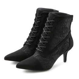 Lascana Damen Lascana Schn&uuml;rstiefelette &raquo;Sommerstiefelette&laquo; in sexy Spitzen Optik, Stiefel schwarz 37