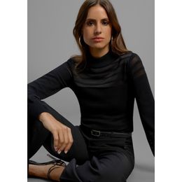 Melrose Damen Stehkragenpullover mit transparenten Streifen und Ballon&auml;rmeln schwarz 36