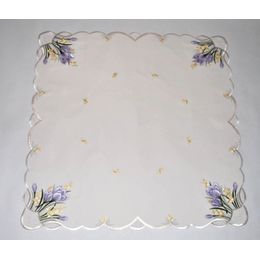 Mitteldecke Stickereien Plauen "Tischdecke Krokusbl&uuml;te" Gr. 1, gr&uuml;n (flieder, gr&uuml;n, beige), B:85cm L:85cm, Polyester, Tischdecken, Mitteldecke, Plauener Spitze, Made in Germany